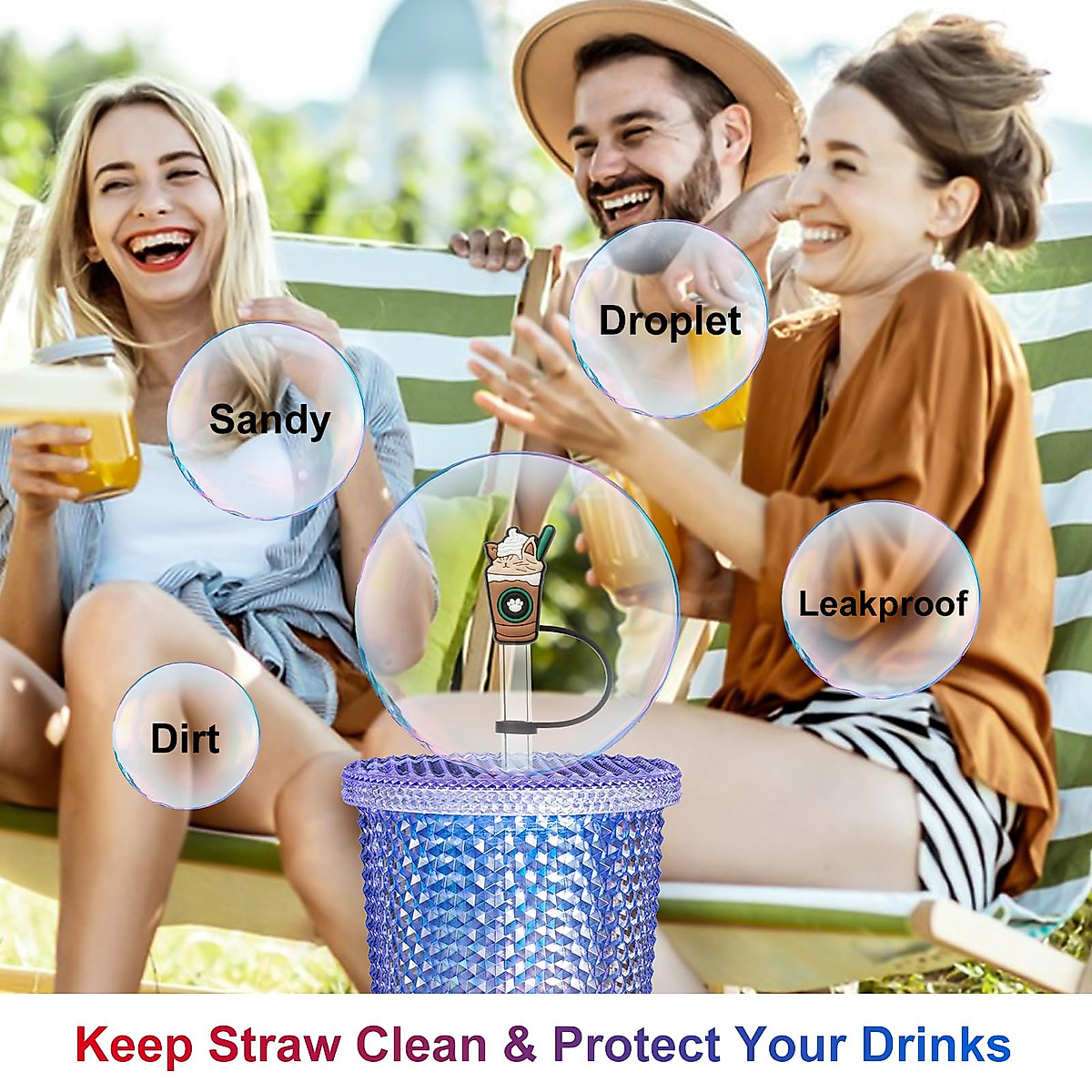 KEUYE Straw Cover Compatible With Starbucks Cup, 7Pcs Reusable Drinking Straw Cover, Splash Proof Straw Cover Cap, Straw Covers Cap for Tumbles,Cups Accessories (7-8MM-7PCS).