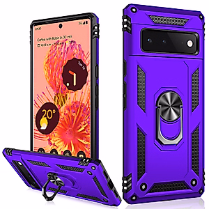 IKAZZ Suitable for Google Pixel 6 Pro Case,Military Grade Shockproof Heavy Duty Protective Phone Cover Pass 16ft Drop Test with Magnetic Kickstand Car Mount Holder Purple