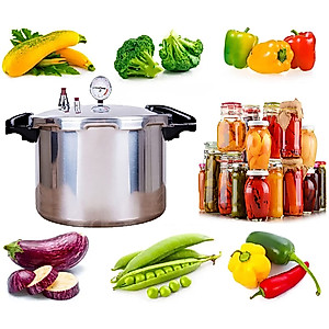 GHKWXUE 15quart High capacity pressure cookers with cooking rack canning canner gauge Explosion proof safety valve Extra-large size great for big jobs,Compatible:natural gas-open flame,silver,(NH-31)