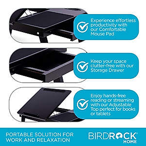 BIRDROCK HOME Laptop Bed Tray with Storage Drawer and Tilt Surface | Folding Legs and Mouse Pad | Fits Laptops Up to 15" | Slot for Tablets Up to 9.6" | Smart Phones Up to 4" | Espresso