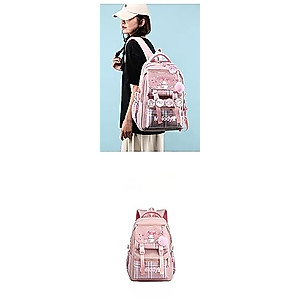 Kawaii Backpack with 9Pcs Accessories Anime Cartoon Bag 16 Inch Anti-Theft Travel Aesthetic Season Gifts Backpack (pink)