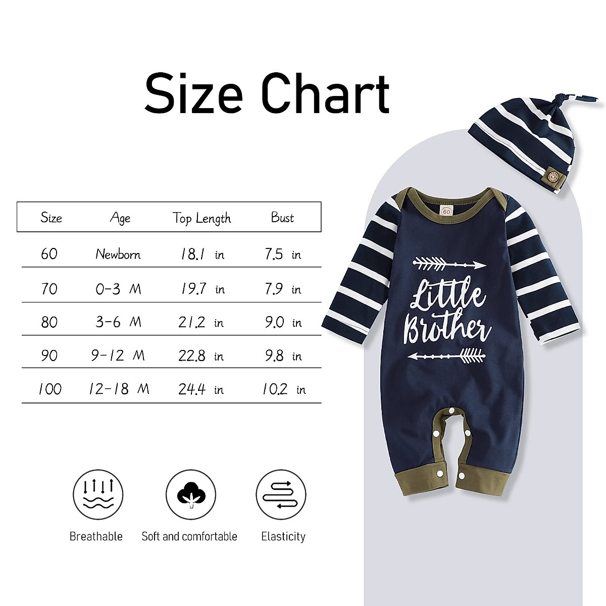 Rutoe Newborn Baby Boy Romper Stripe Sleeve Outfits Jumpsuit Clothes One Piece Romper (0-3M)