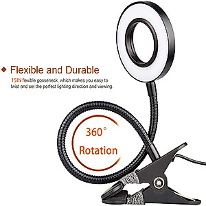 Brokimis Clip on Light LED Reading Book Study Lamp 3 Color Modes 10 Brightness Eye Protection 360° Flexible Gooseneck Student Dormitory Office Desk Lamp at Night in Bed