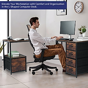 TOPSKY L-Shaped Desk Corner Computer Desk with 18.9" Depth Workstation, Cloth File Cabinet for Letter Size File Folder and 4 Cloth Storage Cabinets (Rustic Brown, 59 * 59 inch)