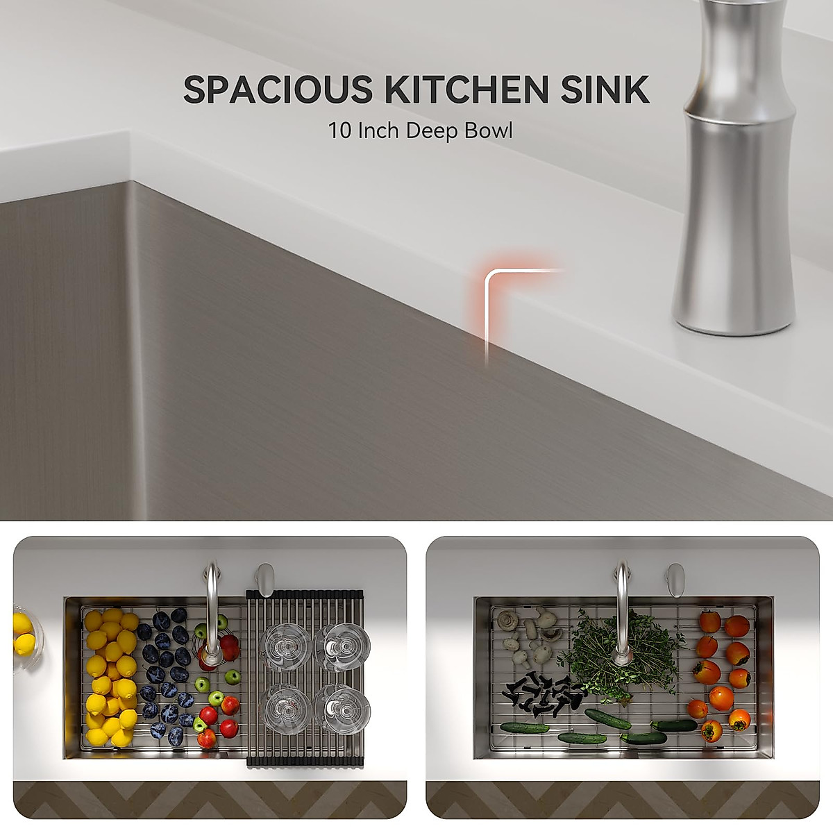 33 Undermount Kitchen Sink - Lordear 33x19x10 Inch Stainless Steel Single Bowl Kitchen Sinks Round Corner 16 Gauge Handmade Under Counter Kitchen Sinks Basin