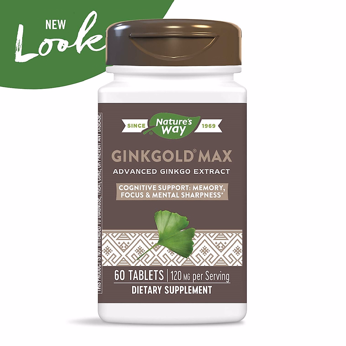 Nature's Way Ginkgold Max Advanced Ginkgo Extract, Supports Memory, Focus, and Concentration, and Cognitive Function*, Gluten free, Vegan, 60 Vegan Tablets (Packaging May Vary)