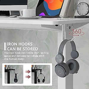 Win Up Time Standing Desk Adjustable Height Desk- Whole Piece Desktop Electric Adjustable Standing Desk, Height Adjustable Desk Stand Up Desk for Home Office Computer Desk,White 48x24Inch