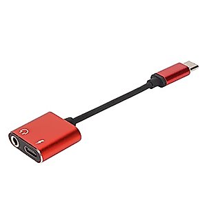 Cuifati Type C to 3.5mm Port Headphone Jack Adapter, 2 in 1 Aluminum Audio Cable Adaptor, Mini USB C Headphone Adapter, Supports Charging, Data Transmission(red)