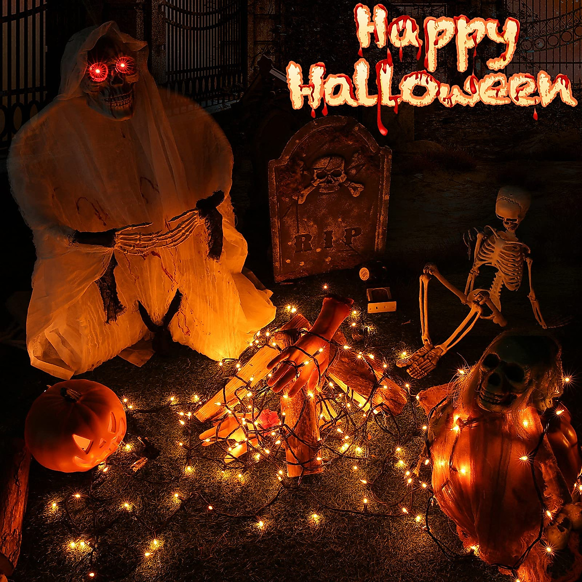 Toodour Orange Lights Halloween Lights, 33ft 100-ct Incandescent Halloween String Light, UL Certified Connectable Mini Bulbs Halloween Orange Fairy Light for Home, Garden, Halloween Party Decor