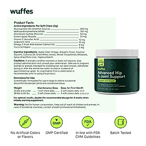 Wuffes Chewable Dog Hip & Joint Supplement - Glucosamine & Chondroitin Chews - Dog Joint Supplements & Vitamins - Extended Joint Care (Small&Medium Breeds (0-65 lbs), 180 Chews (Pack of 3))
