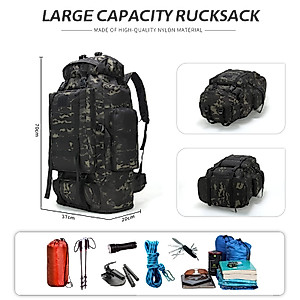 HongXingHai 70L/100L Hiking Camping Backpack MOLLE Rucksack Waterproof Daypack for Traveling (Black CP)