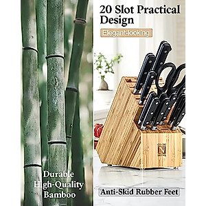 Cook N Home Bamboo Knife Storage Block without Knives, 20 Slots Universal Knife Holder Countertop Butcher Block Knife Stand for Easy Kitchen Storage