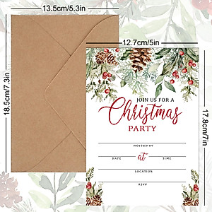 JarThenaAMCS 25 Pack Christmas Party Invitations Watercolor Pine Cone Green Leaves Invitaion Paper Cards with Envelopes Sticker Xmas Invites for Bridal Shower Baby Shower Rehearsal Dinner Party