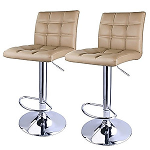 Contemporary Bar Stools Hight Adjustable Seat Hydraulic 360 Degree Swivel Sturdy Steel Frame Quadrate cushion Seat Dining Chair Bar Pub Stool Home Office Furniture - Set of 4 Tan/Khaki #1935tnk