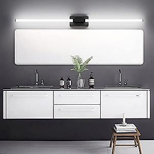 Ralbay 59inch Matte Black Vanity Light Bar Matte Black Bathroom Wall Mounted Lighting Fixtures Over Long Mirror 42W 5500K White Light