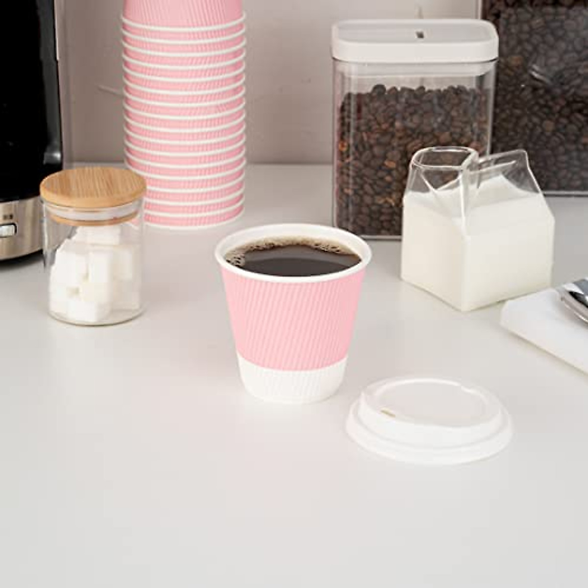 8 Ounce Disposable Coffee Cups, 500 Double Wall Hot Cups For Coffee - Lids Sold Separately, Rippled Wall, Light Pink Paper Insulated Coffee Cups, For Coffee, Tea And More-Restaurantware