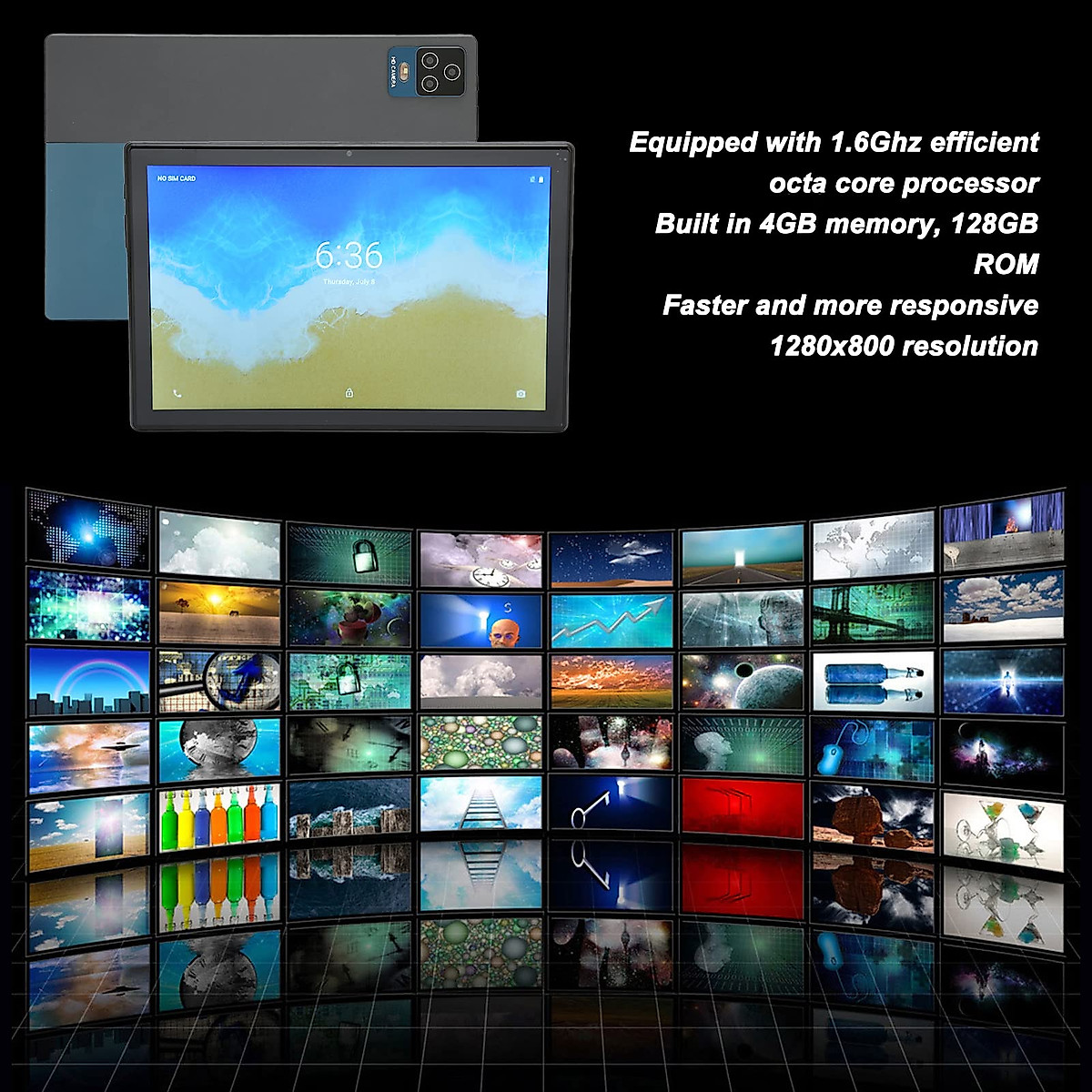 Jeanoko Tablet PC, HD Tablet Bluetooth 5.0 100‑240V Octa Core CPU for Gaming for Home(Blue)