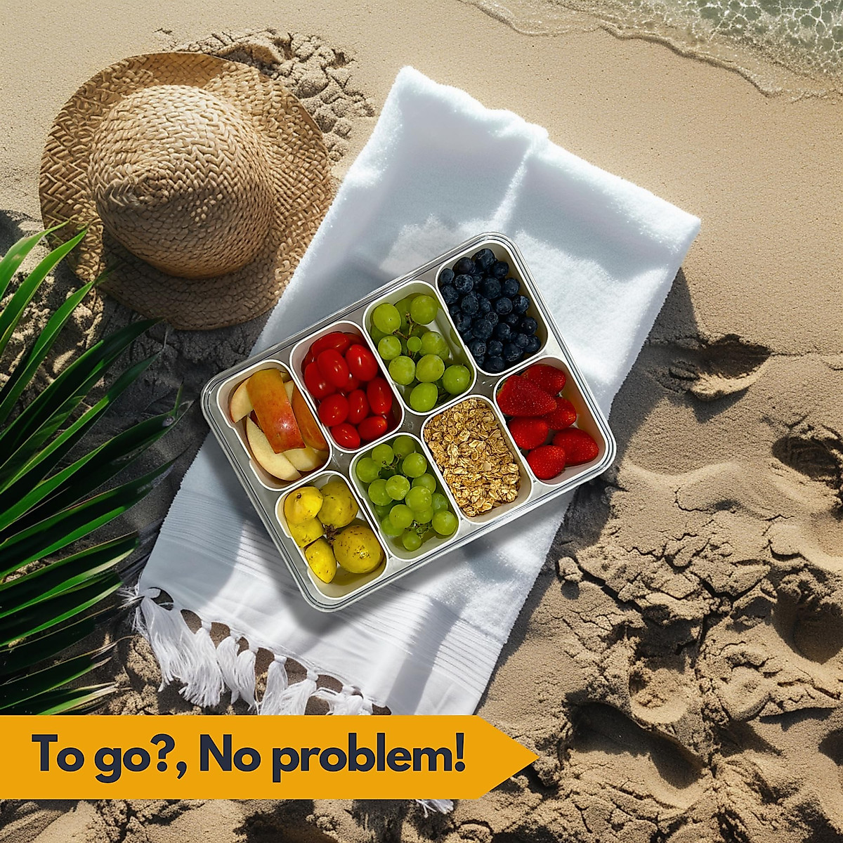 Serving Tray with Lid and Handle - Divided Portable Snackle Box Container, Fridge organizer, Clear Snack Box Organizer for Fruits, Candy, Charcuterie, Snacks - Ideal for beach and picnic essentials