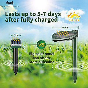 maxfetched Solar Snake Repellent Ultrasonic Outdoor with LED Light, Sonic Mole Repeller Solar-Powered, Snake Mole Vole Gopher Away for Lawn Yard 2PK