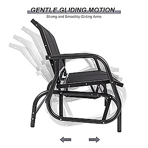 Koreyosh Outdoor Glider Bench 2-Person Rocking Loveseat Chair Patio Swing Rocker w/Powder Coated Frame and Textilene Mesh Seating for Porch Yard Graden, Black