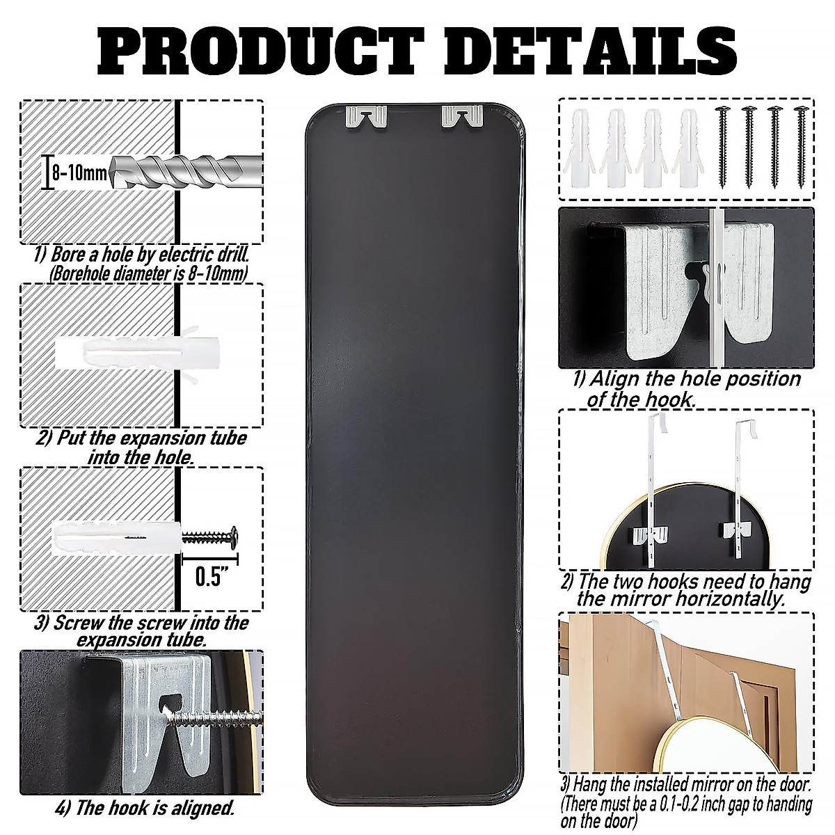 SCWF-GZ 47x14 Mirror Rectangle Full Body Length Door Hanging Wall Mounted Metal Frame Dressing Make-up Mirrors for Entryway Bedroom Bathroom Living Room 47 14 inch Black