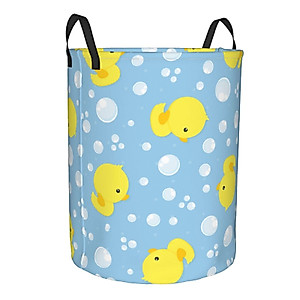 Gbuzozie 38L Round Laundry Hamper Cute Rubber Ducks Storage Basket Waterproof Coating Organizer Bin For Nursery Clothes Toys