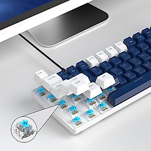 MageGee Portable 60% Mechanical Gaming Keyboard, MK-Box LED Backlit Compact 68 Keys Mini Wired Office Keyboard with Blue Switch for Windows Laptop PC Mac - Blue/White