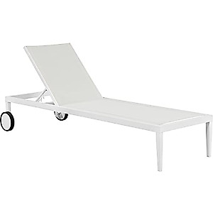 Meridian Furniture 373White Nizuc Collection Modern | Contemporary Resilient Mesh Water Resisting Fabric Upholstered Outdoor Patio Adjustable Sun Lounge Chair, 80.5" W x 29" D x 13.5" H, White