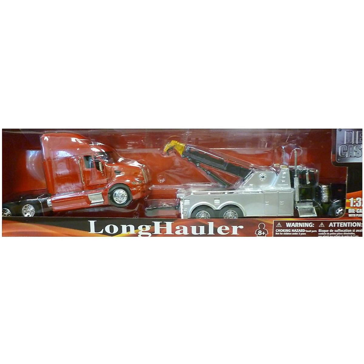 Newray Peterbilt Black Tow Truck with Red Peterbilt Cab 1/32 Scale Pre-Built Diecast Model Set