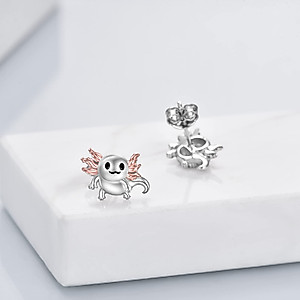YAFEINI Axolotl Stud Earrings Sterling Silver Sea Creature Stud Earrings Tiny Earrings Animal Lover Cute Jewelry Gift