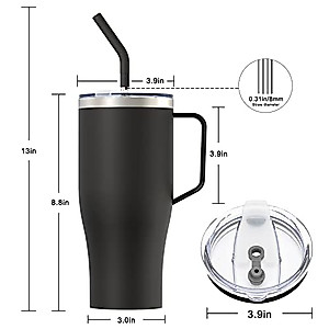 Hydraful 40 oz Mug Insulated Tumbler with Handle and Straw, Keep Drinks Cold for 30 Hours, Stainless Steel Vacuum Insulated, Leakproof, Dishwasher Safe, Fits Car Cup Holder,BPA Free