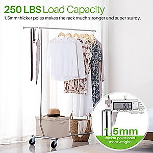 HOKEEPER 250 Lbs Load Capacity Commercial Grade Clothing Garment Racks Heavy Duty Sing Rail Adjustable Collapsible Rolling Clothes Rack on Wheels, Chrome Finish