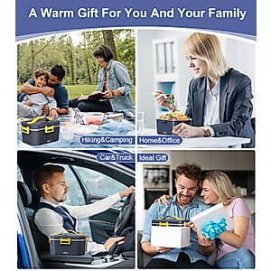 Dicorain Electric Lunch Box, 80w 1.8L Heated Lunch Box for Truck/Car/Office/Home/Work, 12/24/110v 3 In 1 Portable Food Warmer Lunch Box with Removable SS Container, Fork & Spoon (Dark Blue)