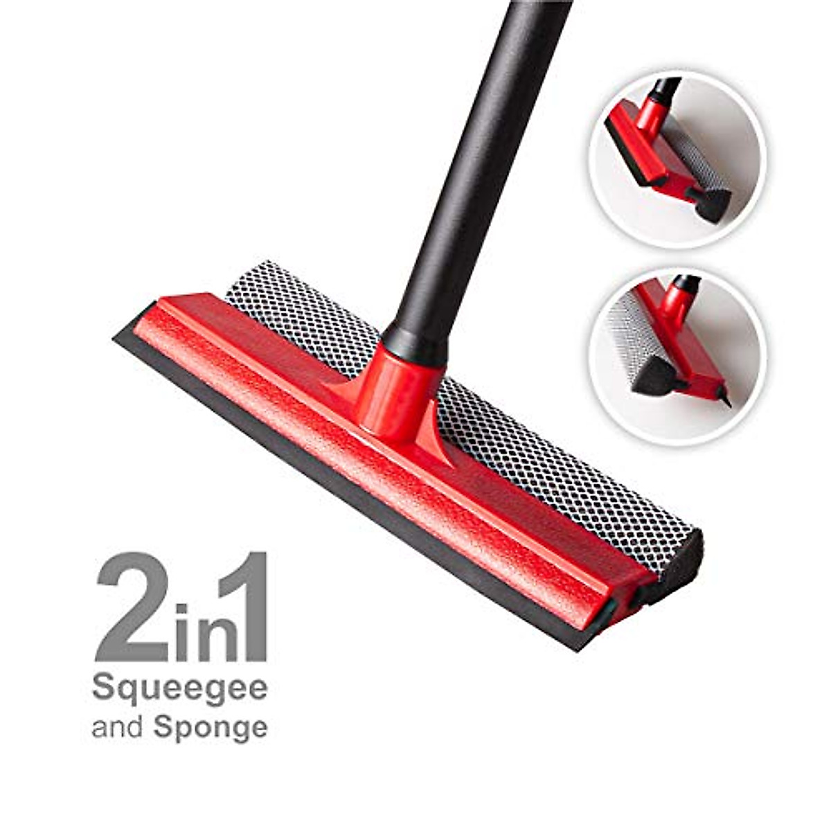 DSV Standard Professional Multi-Functional Window Squeegee | 2-in-1 Window Cleaner for Car Windshield, Gas Station, Shower and Glass | Soft Rubber Blade & Highly Absorbent Sponge Head 8"