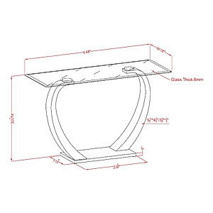 BOWERY HILL Contemporary Glass Sofa Console Table with Black Base