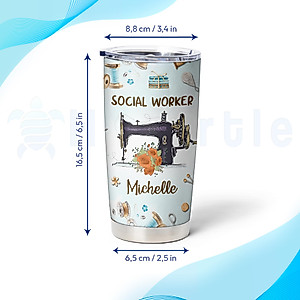 Hyturtle Personalized Gifts For Sewing Lover - SOcial Worker Custom Name Stainless Steel Tumbler 20 oz With Lid - Idea Quilting Lover Gifts For Women, Girl On Birthday, Christmas
