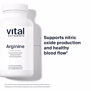 Vital Nutrients - Arginine - L-Arginine Amino Acid Support for Circulatory and Heart Health - 120 Vegetarian Capsules per Bottle - 1500 mg