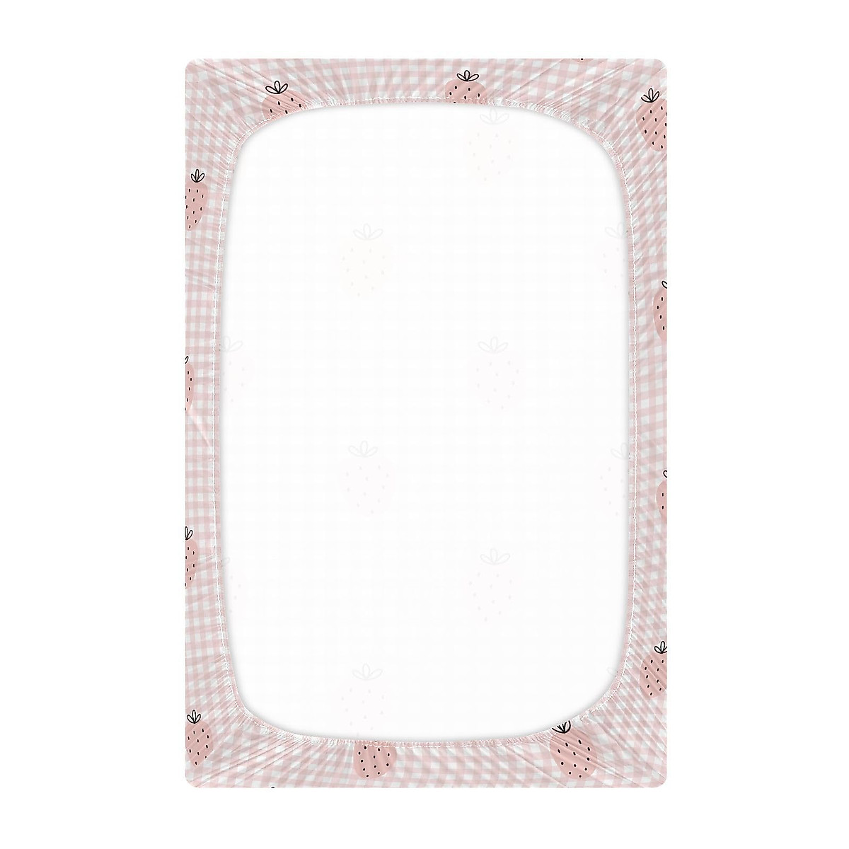 KICPOAY Fitted Crib Sheets Plaid and Strawberry Pink Stretchy Portable Playard Sheets for Baby Toddler, Breathable Soft Mini Crib Mattress 39 x 27 in for Boys and Girls
