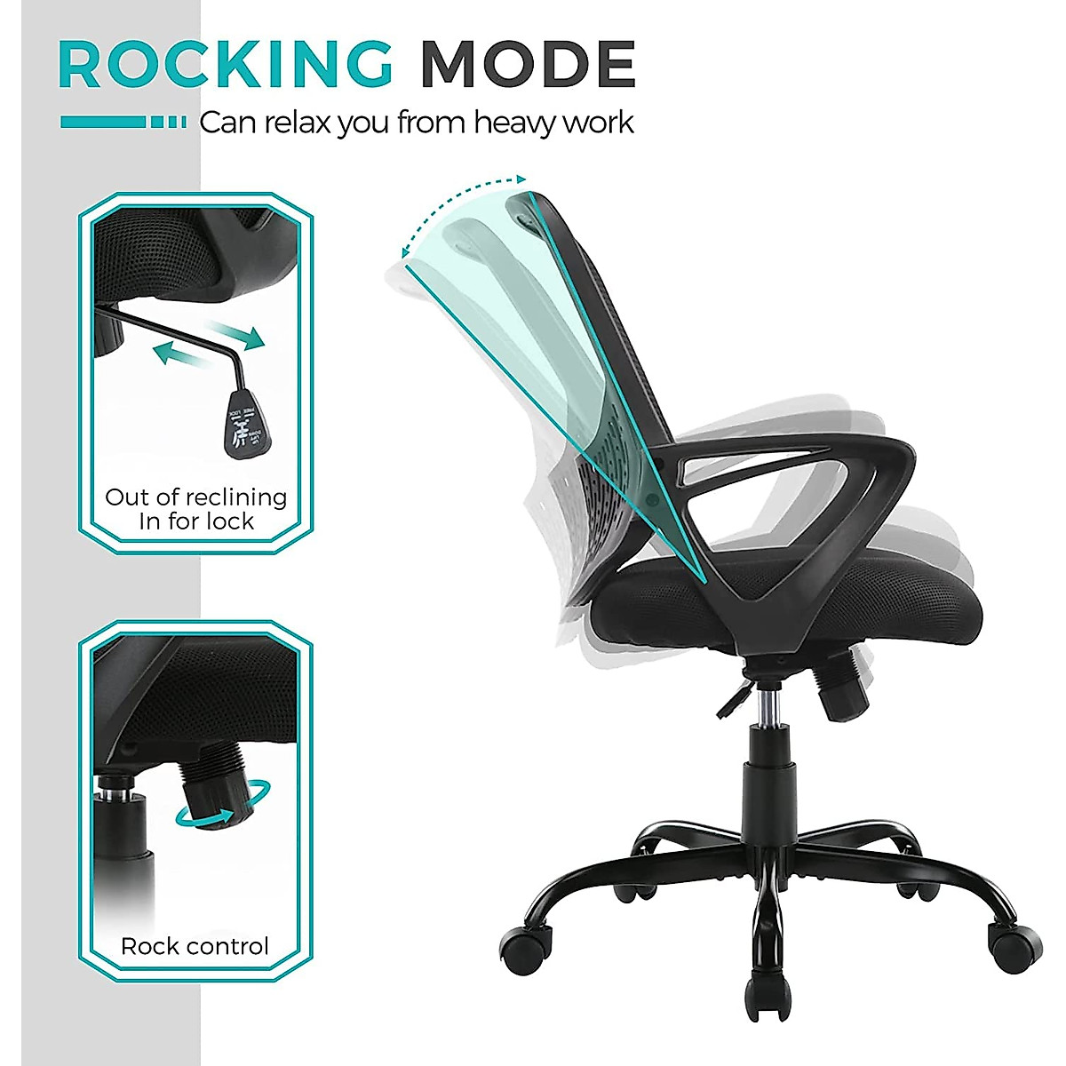Office Chair Ergonomic Computer Chair Mesh Back Desk Chair Mid Back Task Chair with Armrests/Height Adjustable for Home Office Gaming