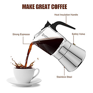 Moka Pot - Rumia Stovetop Espresso Maker, Crystal Glass & Stainless Steel Moka Pot, 6 Espresso Cup/240 ml/8.5 oz for Strong Coffee Maker, Dishwasher Safe, Classic Percolator Italian Style