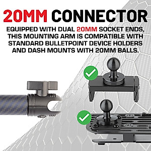 Bulletpoint Mounting Solutions Dash Mount 4.7" Arm Compatible with iPhone and Android Smartphones - Fits 20mm Attachment Ball