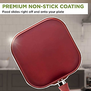 Ecolution Evolve Heavy-Gauge Aluminum with a Soft Silicone Handle, Dishwasher Safe, Non-Stick, 11-Inch Griddle, Crimson Red