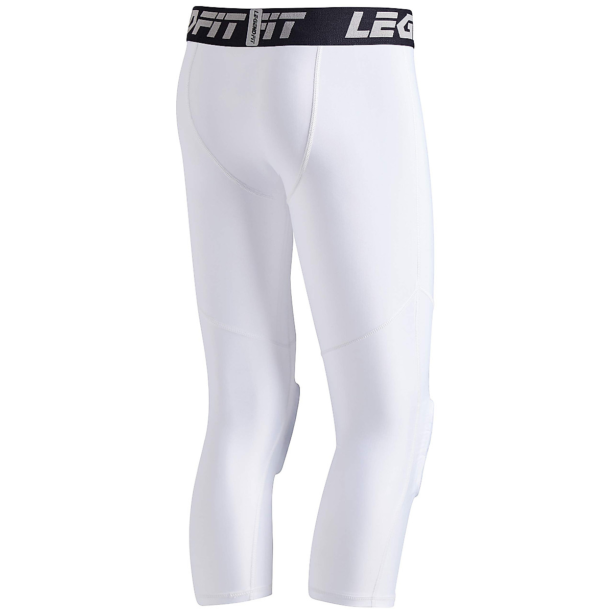 Legendfit Youth Kids Pants with Knee Pads Basketball Compression 3/4 Capri Padded Leggings Sport Tights Boys Girls White