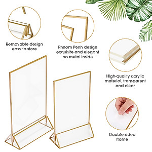 Maitys 26 Pieces Acrylic Gold Frames Sign Holde, Double Sided Gold Picture Frame with Vertical Stand for Wedding Table Number Holder, Menu Holder, Photos and Art Display