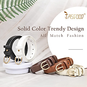 JASGOOD Women's Black Leather Belt for Jeans Pants Fashion Gold Buckle Ladies Dress Belt(Black,Fit Size 30"-34")