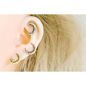 ONDAISY 20G 14K Rhodium Plated Black Cz Boho Gypsy Planet Half Sun Crescent Sailor Luna Moon Ear Studs Piercing Earrings