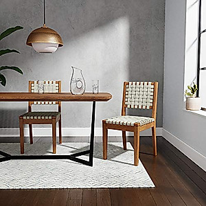 Amazon Brand - Rivet Faux Leather Woven Dining Chair with Wood Frame, Set of 2, 22"D x 18"W x 36"H, Light Beige