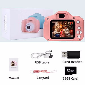 Kids Camera,Christmas Birthday Gifts for Boys and Girls Aged 3-8, Toddler Camera for Kids,Portable Toy Gifts for 3 4 5 6 7 8 Year Old, Rechargeable Kids Cameras Digital with 32GB Card