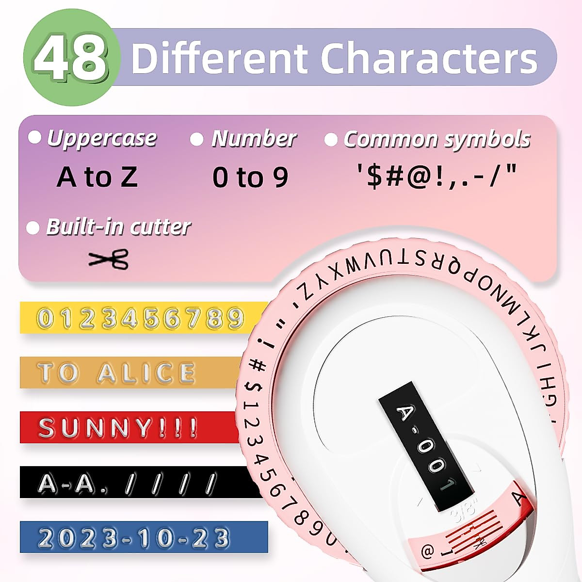 Aken Embossed Label Maker with Tapes, OmegaS 3D Embosser Handheld Printer, Portable Lettering Embossing Labeler 5 Black Tape for Office Home DIY Organization, Pink