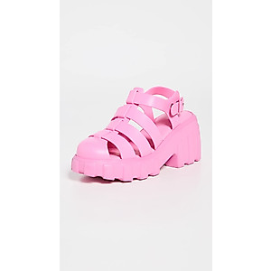 Melissa Megan Platform Jelly Heels for Women - The Iconic Original 90’s Jelly Shoe, Fisherman's Sandal with Chunky, Platform Lug-Sole Heel and Adjustable Strap and Side Buckle, Pink, 5